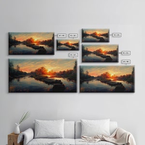 Lake Sunset Oil Painting on Canvas, Canvas Print, Ready to Hang Gallery ...