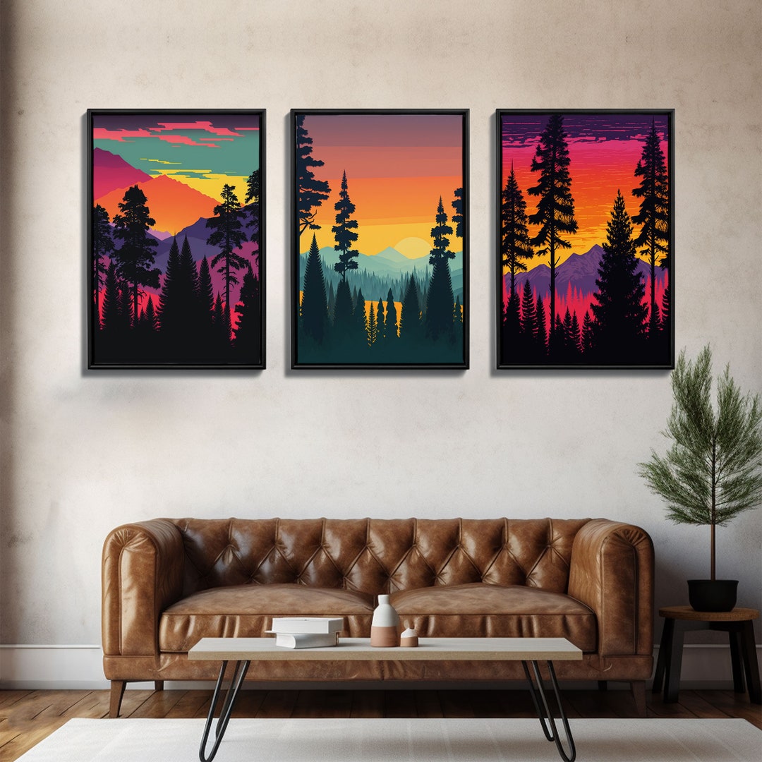 3 Piece Retro Style Forest Wall Art Canvas Print Set of 3 - Etsy