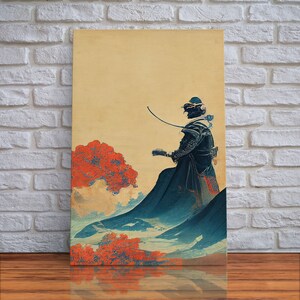 Samurai and Japanese Maple Tree Portrait, Framed Canvas Print, Ready to ...