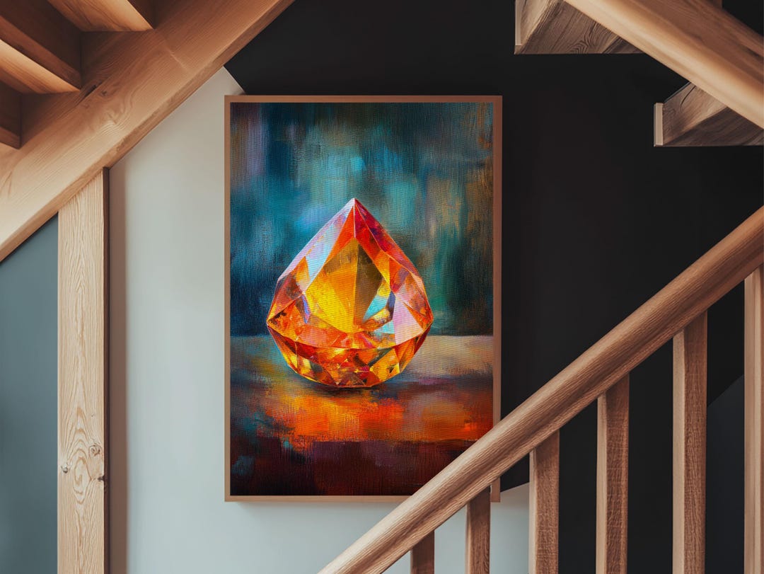 Gemstone Painting Print, Framed Canvas Print, Gemstones Wall Art, Precious Stone Painting, Red ...