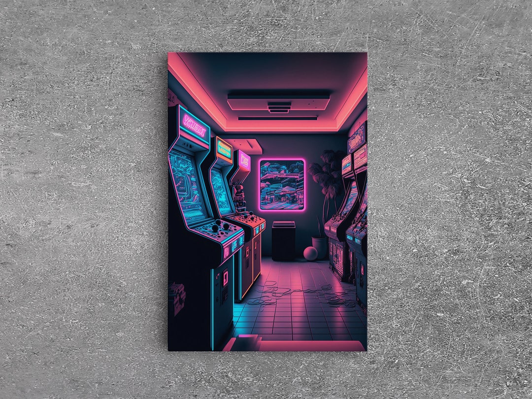 Neon Arcade, Gamer Room Decor, Unique Game Room Art, Framed Canvas ...