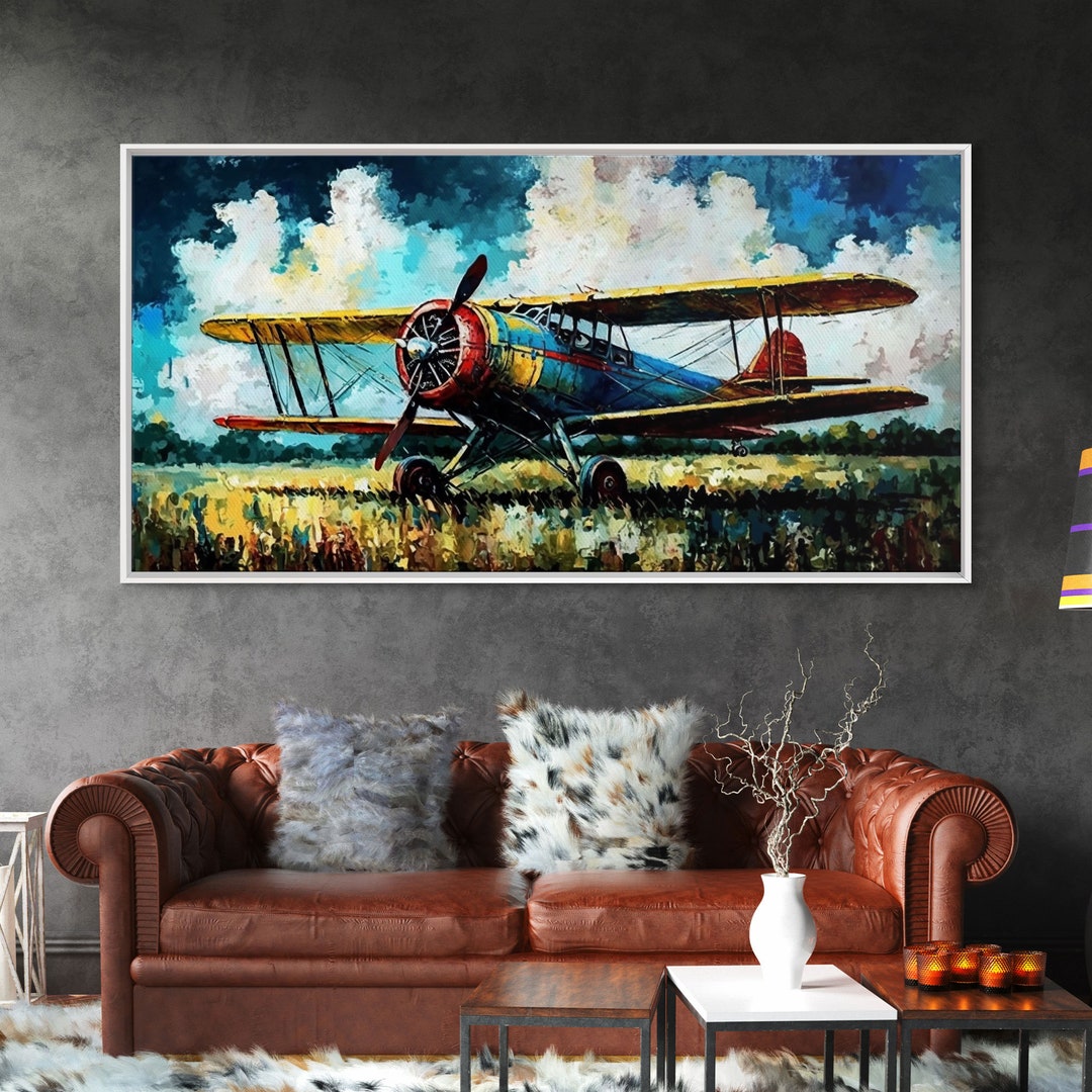 Aeroplane Art, Antique Airplane Painting Canvas Print, Framed Canvas ...