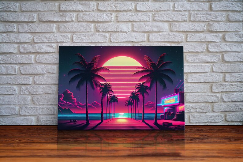 The Neon Boardwalk Florida Synthwave Sunset Framed Canvas - Etsy