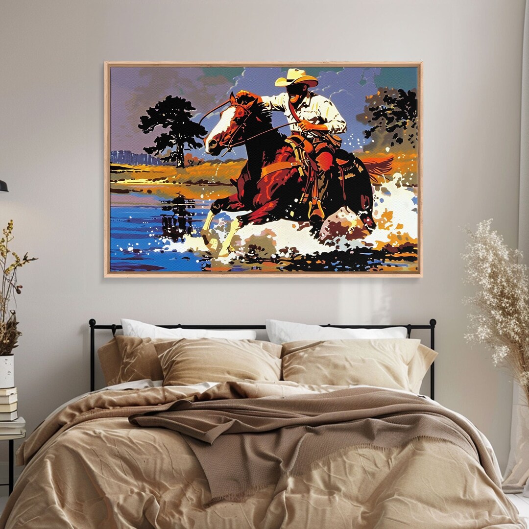 Cowboy Crossing the Colorado River, Arizona Print, Original Painting ...