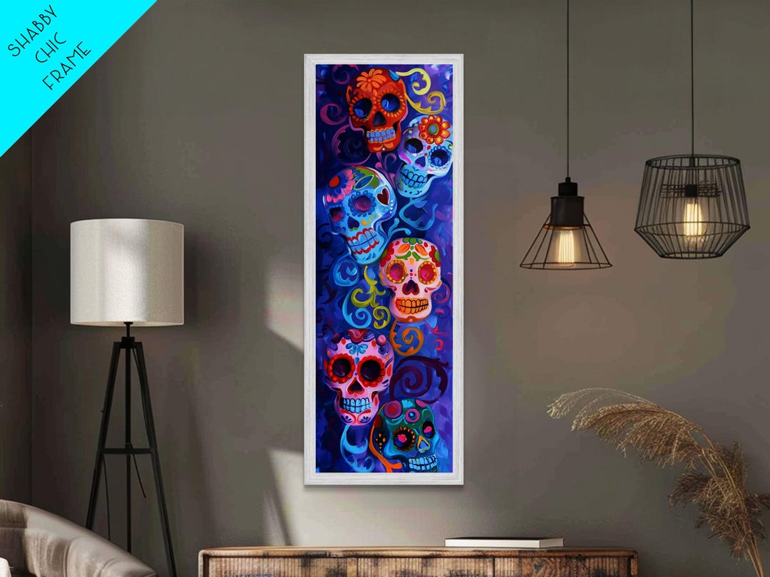 Vertical Calavera Sugar Skull Day of the Dead Canvas Painting Framed ...