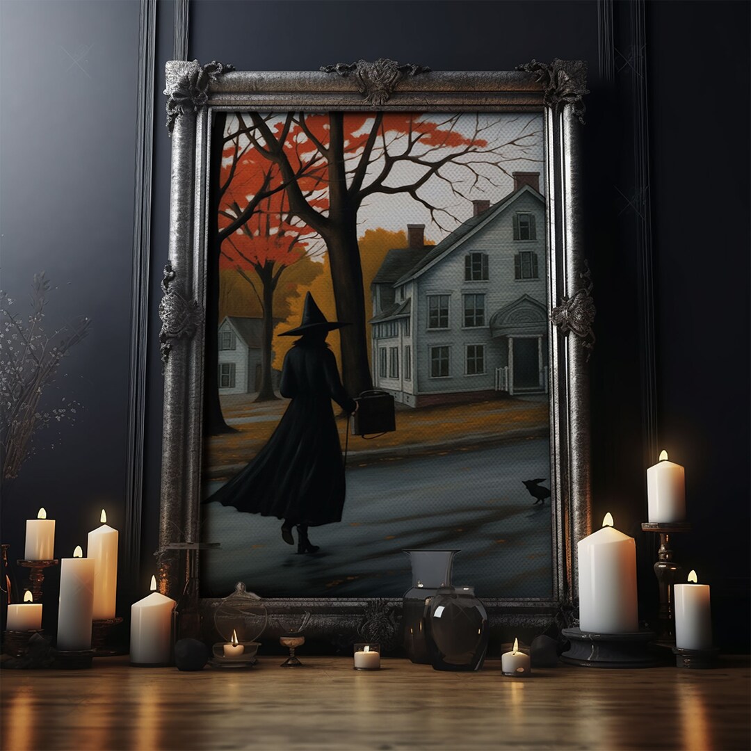 Halloween Abstract Art, Framed Canvas Print, Witch on the Streets of ...