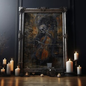 Skeleton Cellist in Gothic Cathedral | Halloween Wall Art | Spooky Home ...