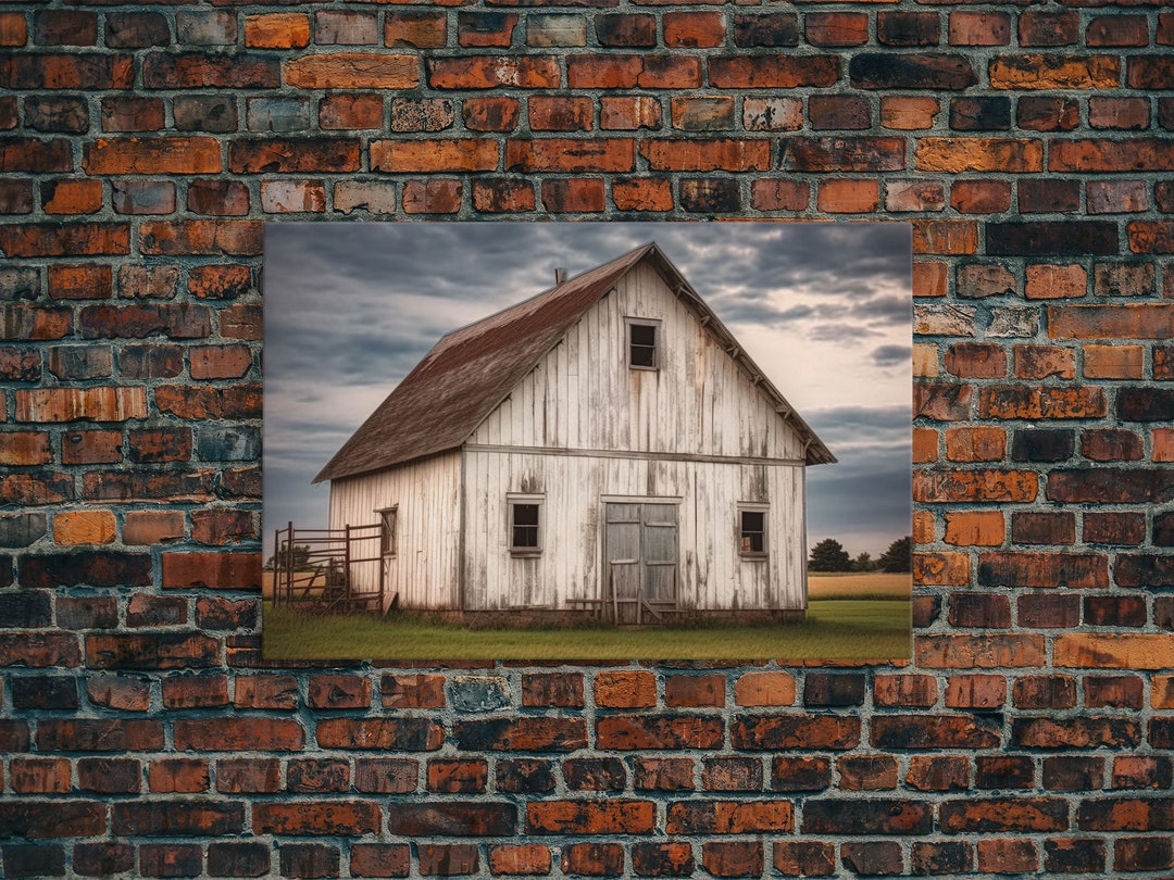 Rustic Farmhouse Wall Decor, White Barn Landscape Print, Farmhouse ...