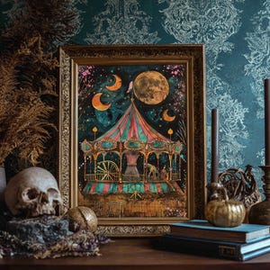 Spooky Haunted Carnival, Halloween Framed Canvas Print, Halloween Art ...