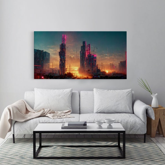 Cyberpunk City Canvas Video Game Concept Art Living Room - Etsy