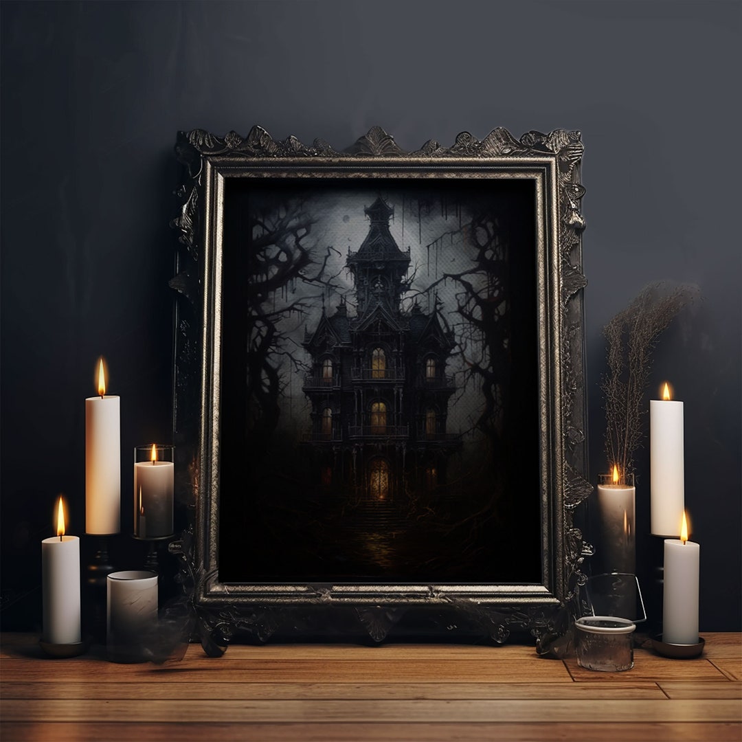 The Haunted House, Framed Canvas Art, Painting of Haunted Victorian ...