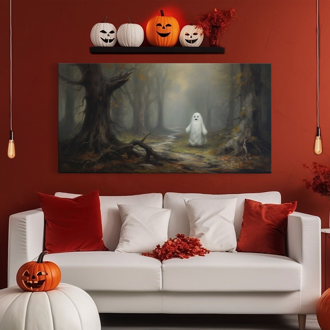 Cute Lil Boo in the Forest, Cute Halloween Wall Decor, Framed Canvas ...