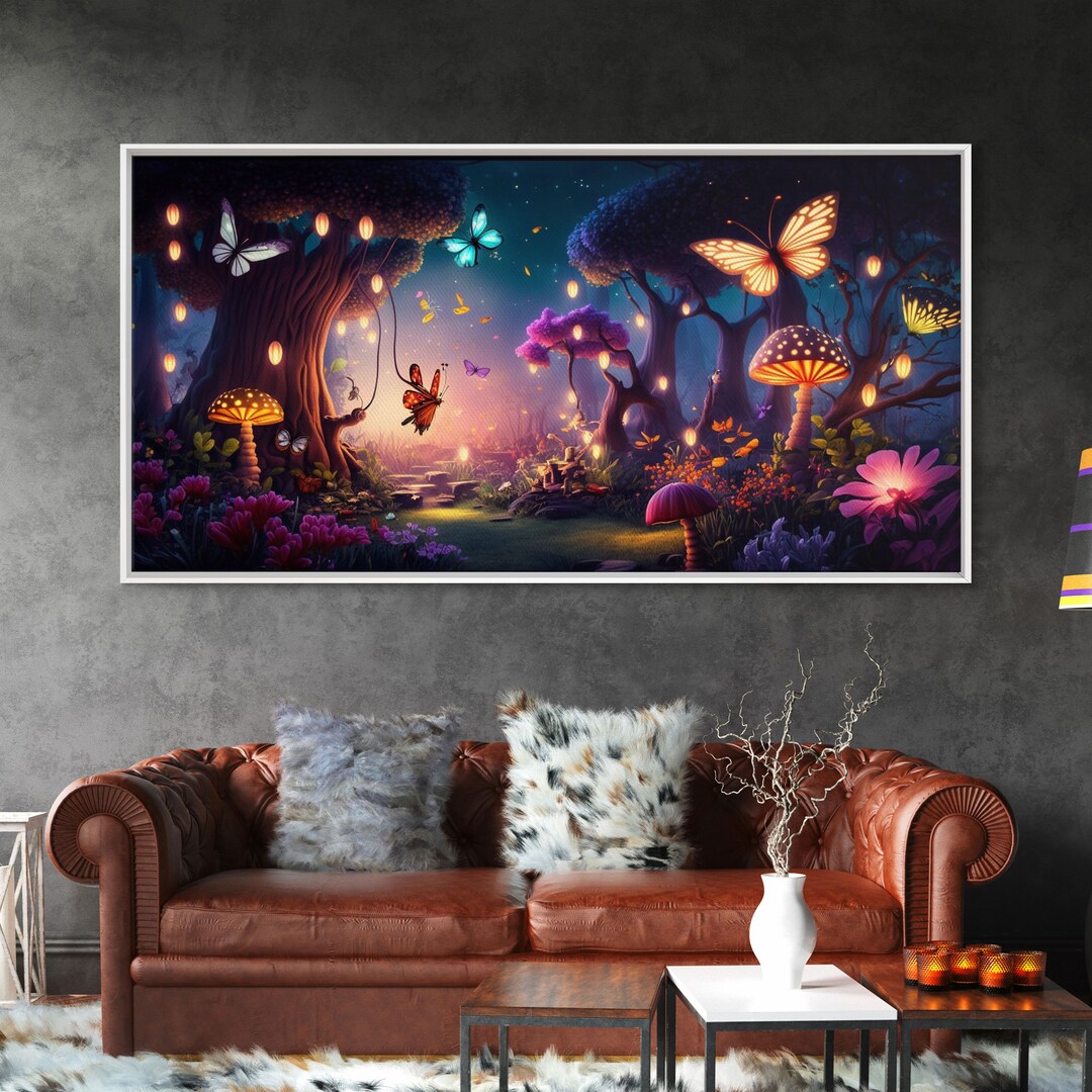 Vibrant Fantasy Forest Wall Art, the Forest Floor, Bioluminescent ...