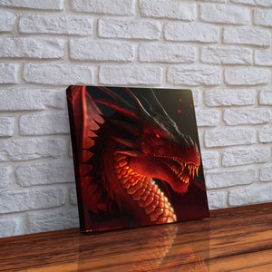 Portrait of an Evil Ruby Red Dragon, Fantasy Art, Framed Canvas Print ...