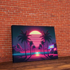 The Neon Boardwalk, Florida Synthwave Sunset, Framed Canvas Print ...