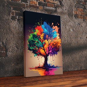Abstract Tree Watercolor Canvas Print, Splatter Art, Blooming Colorful ...