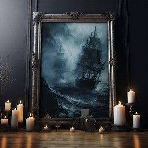 Ghost Ship in Storm Halloween Art, Spooky Maritime, Haunted Ocean ...