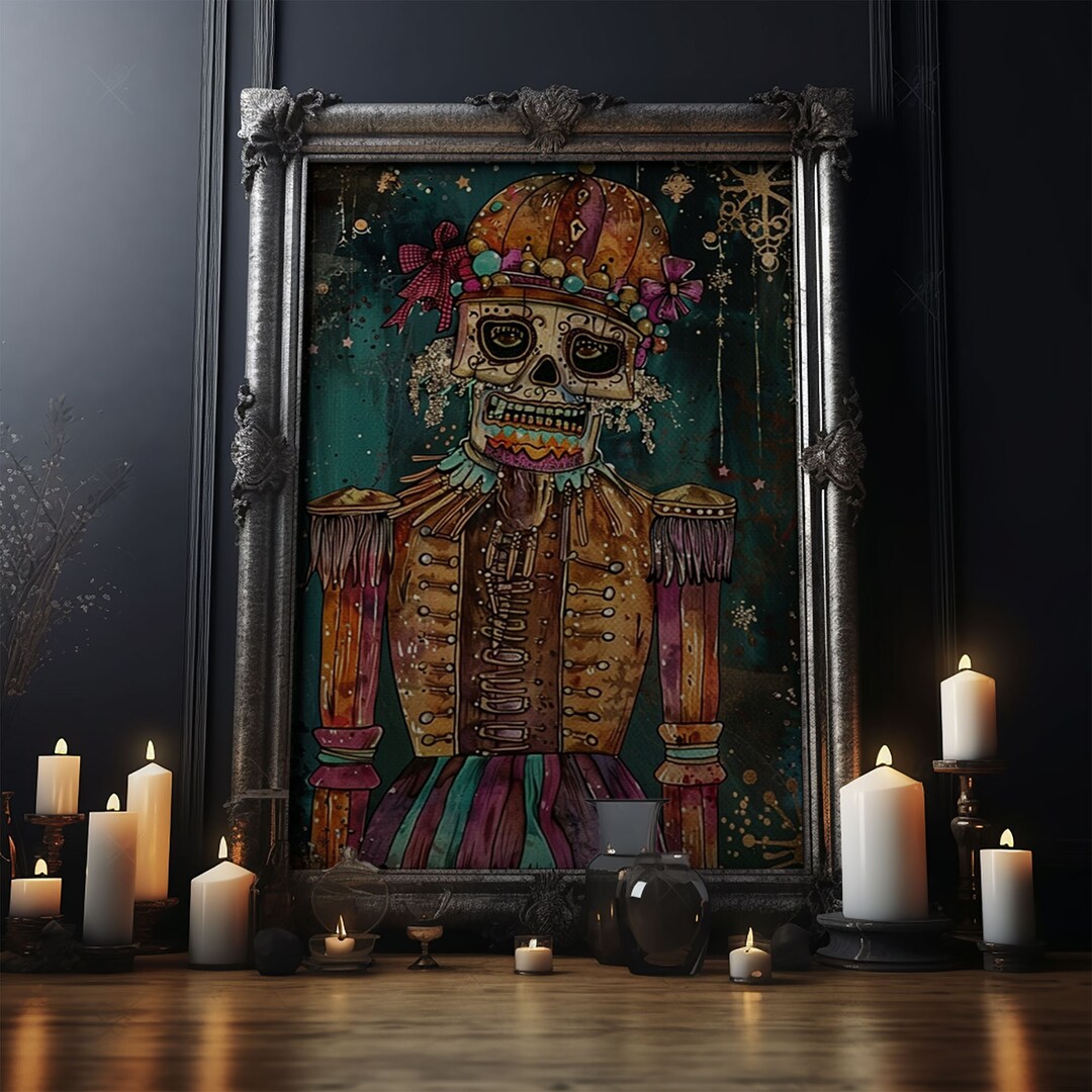 Skeleton Nutcracker in Festive Attire Framed Canvas Print, Halloween ...