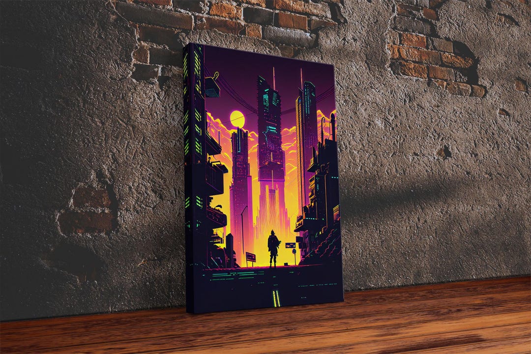 Cyberpunk Art, Retrowave Style Dystopian Cityscape Art, Game Room Art ...