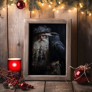 Gothic Santa and His Raven, Framed Canvas Print, Christmas Decor ...