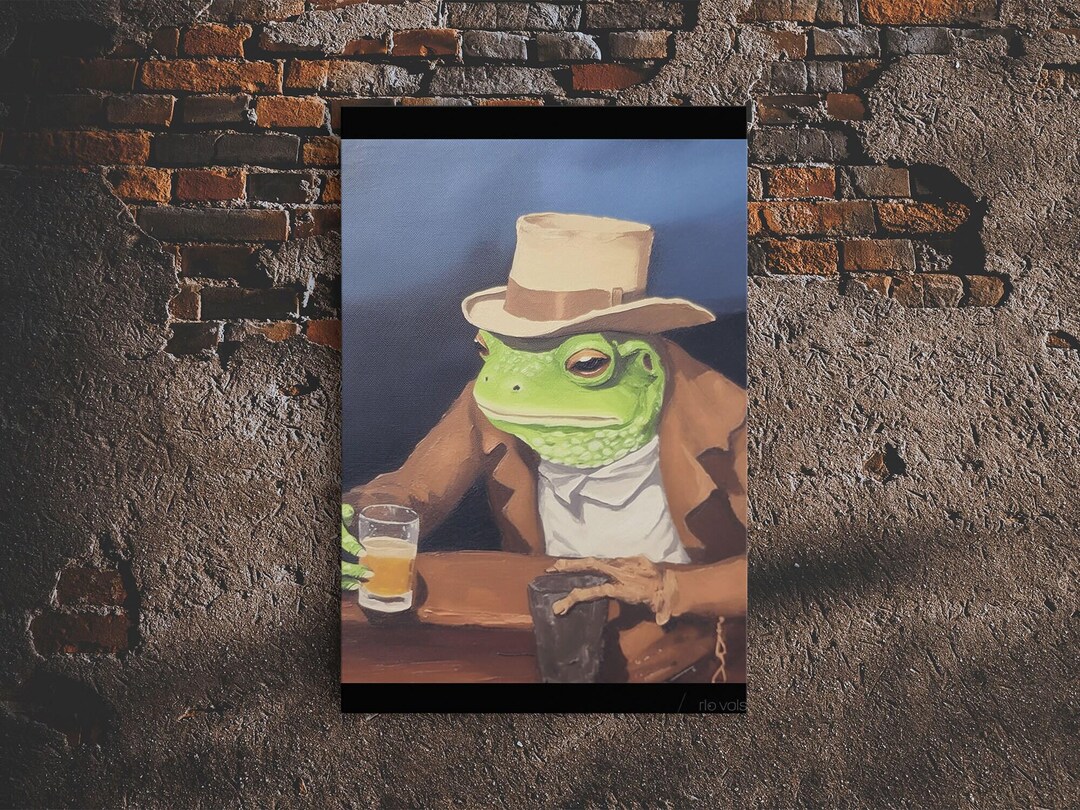 Sad Cowboy Frog Havin' a Beer, Cowboy Frog Framed Canvas Print - Etsy