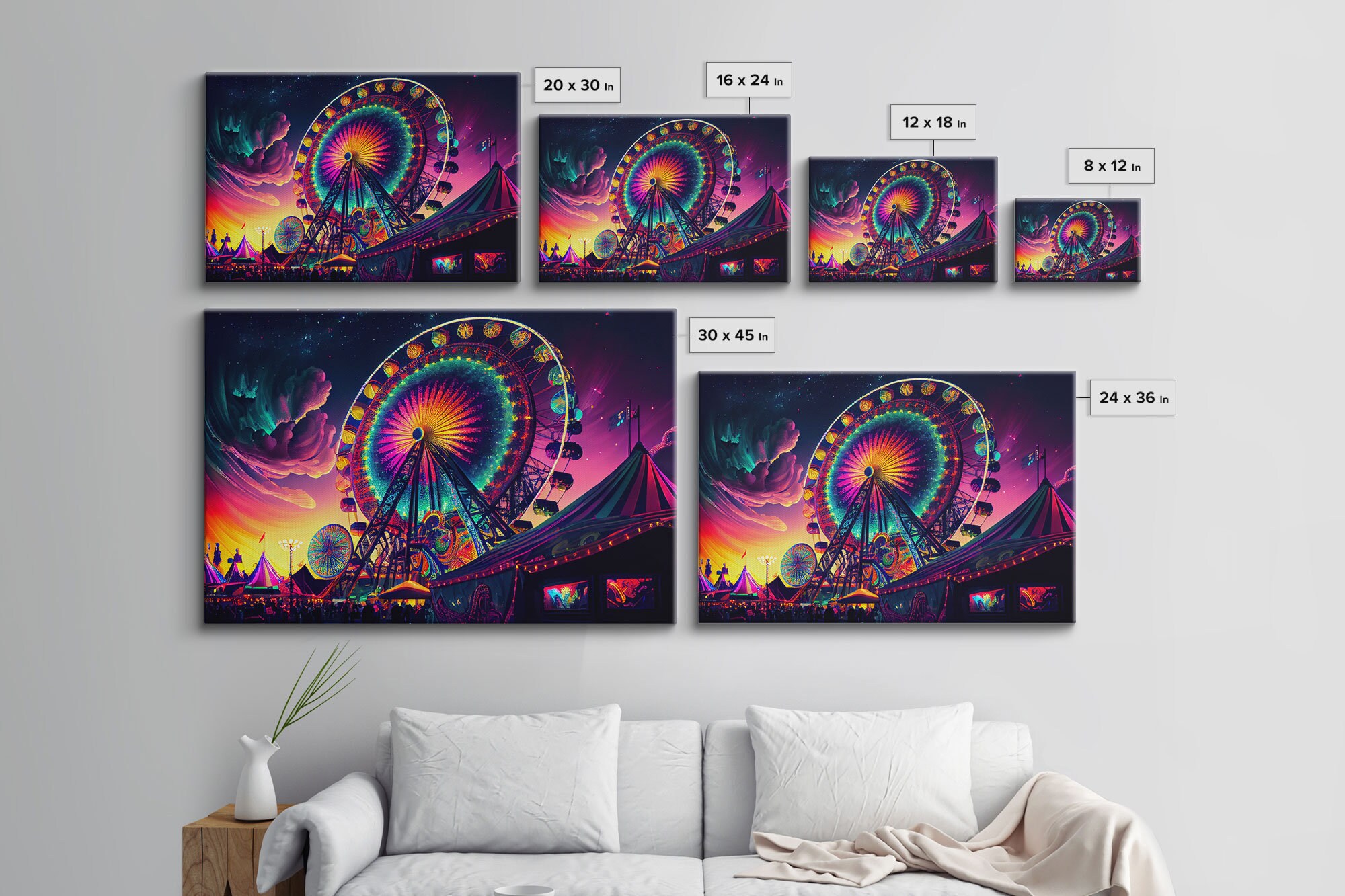 Synthwave Ferris Wheel Watercolor Art Framed Canvas Print - Etsy