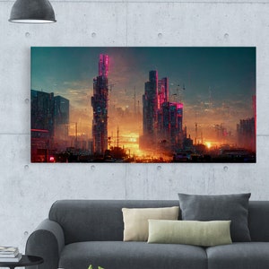 Cyberpunk City Canvas Video Game Concept Art Living Room - Etsy
