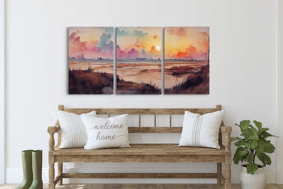 Watercolor of a Beach at Sunset Abstract Lakehouse Wall - Etsy
