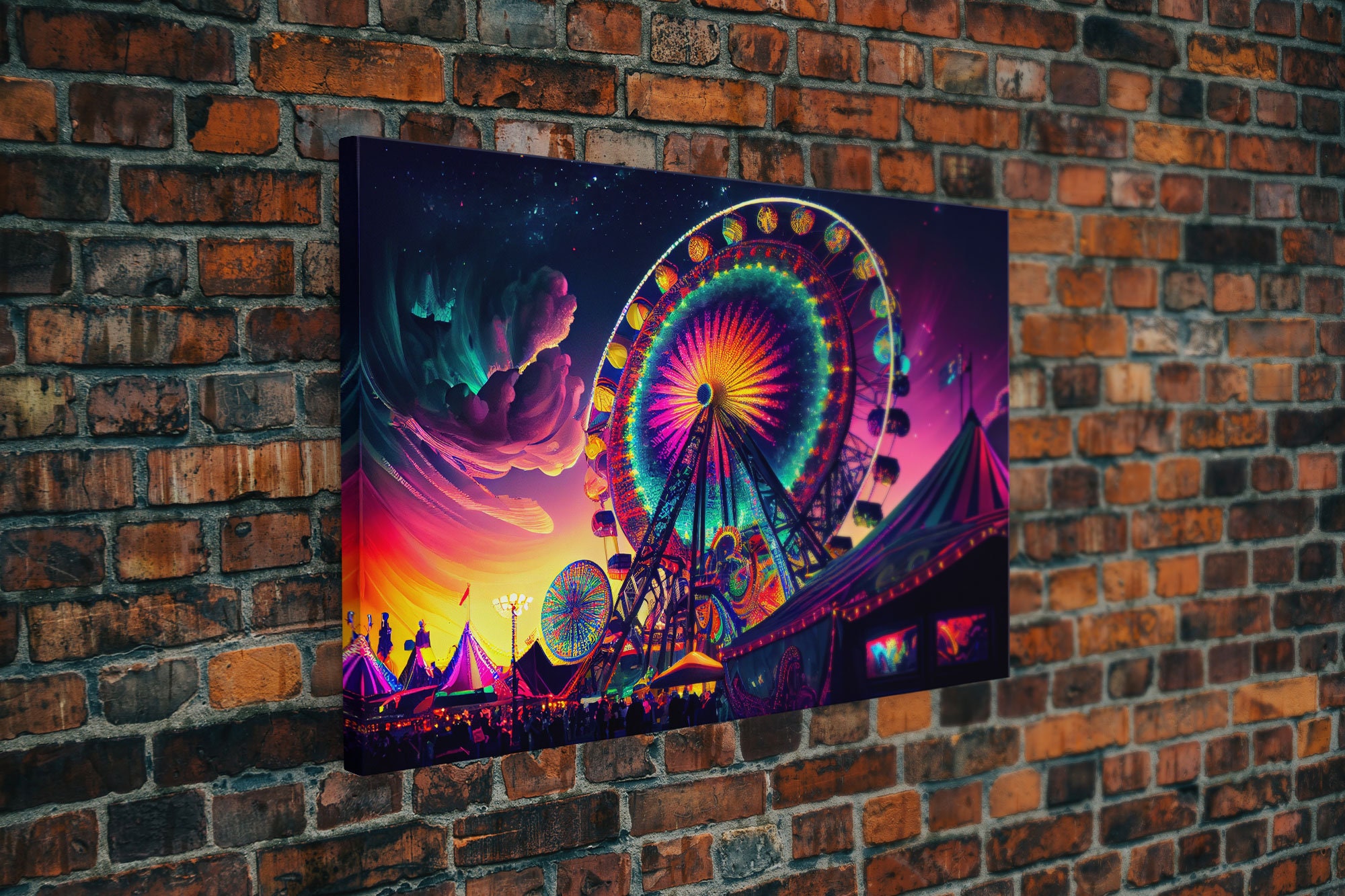 Synthwave Ferris Wheel Watercolor Art Framed Canvas Print - Etsy