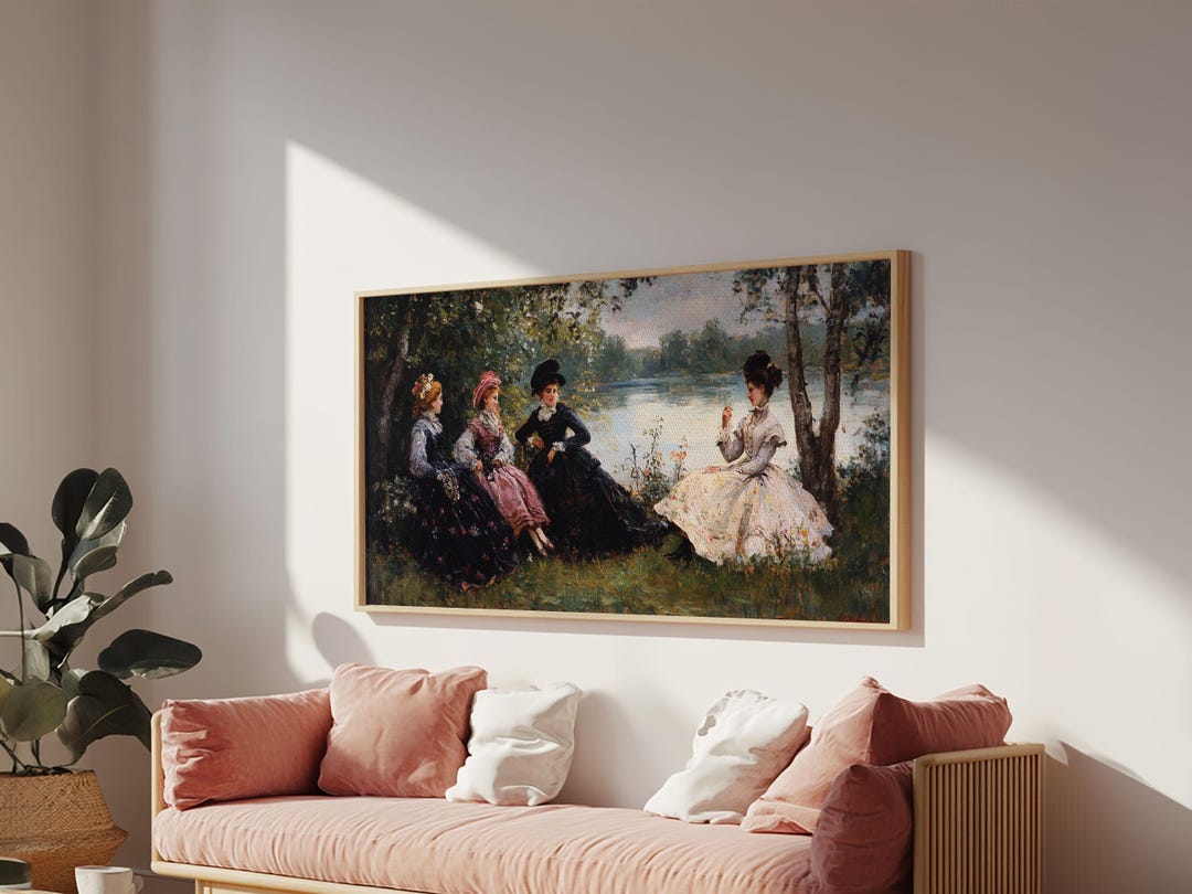 Victorian Women Having a Summer Party on the River, Framed Canvas Print ...