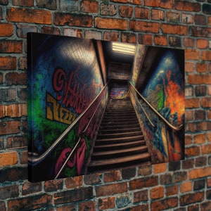 Graffiti Covered Staircase | Subway Stairs | Framed Canvas Print | Punk ...