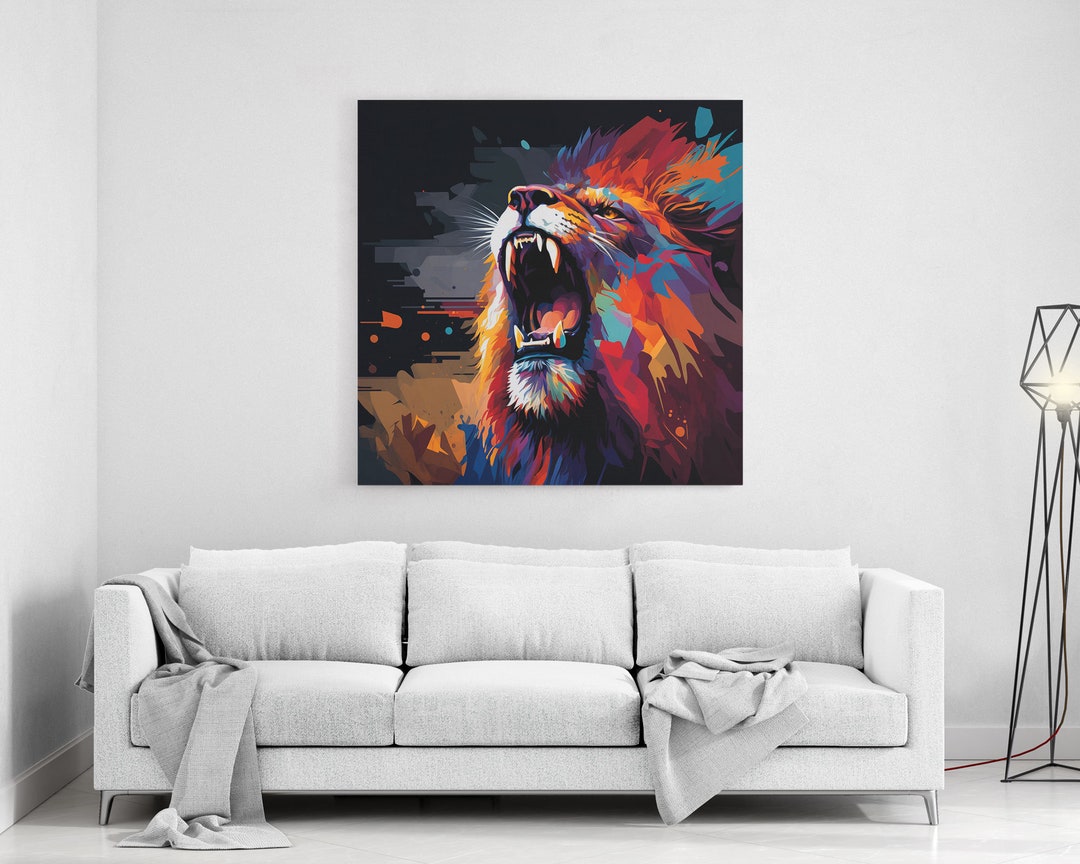 Lion Canvas, Pop Art Lion Roar, Psychedelic Framed Canvas Print, Lions ...