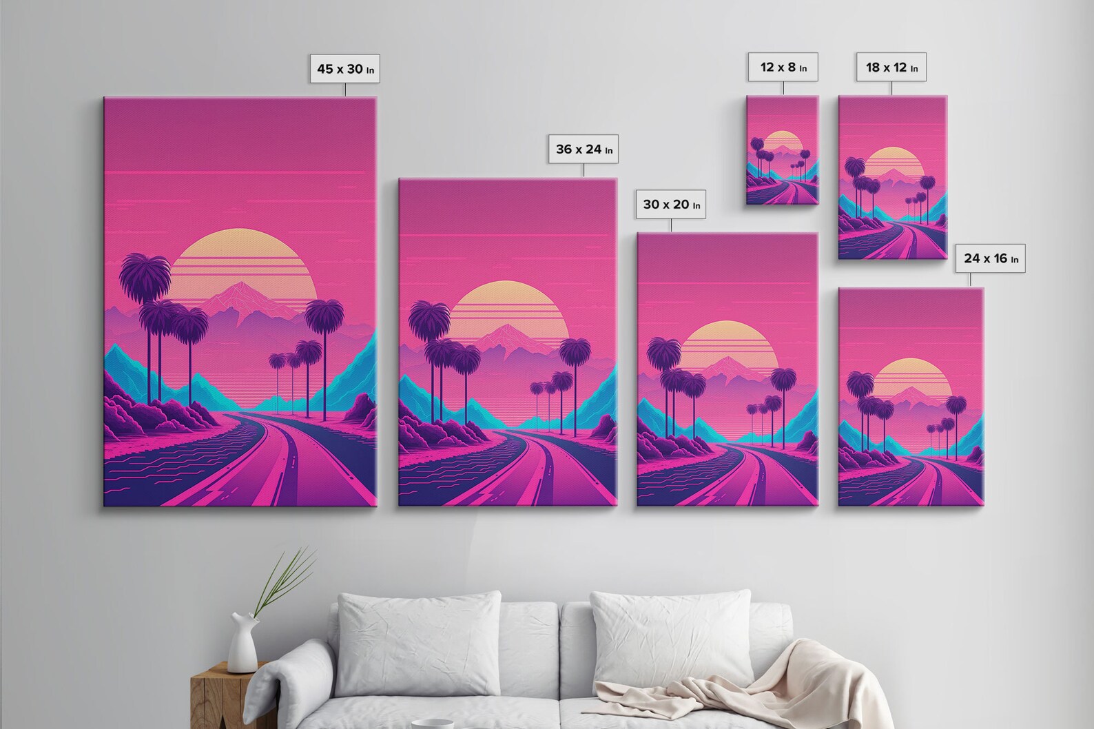 Retro Synthwave 80s Vibes Sunset Over the Mountains and Palm - Etsy