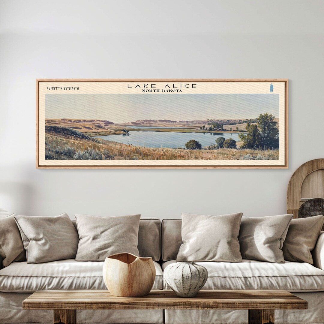 Lake Alice North Dakota Framed Canvas Print, Panoramic Lake House Decor ...