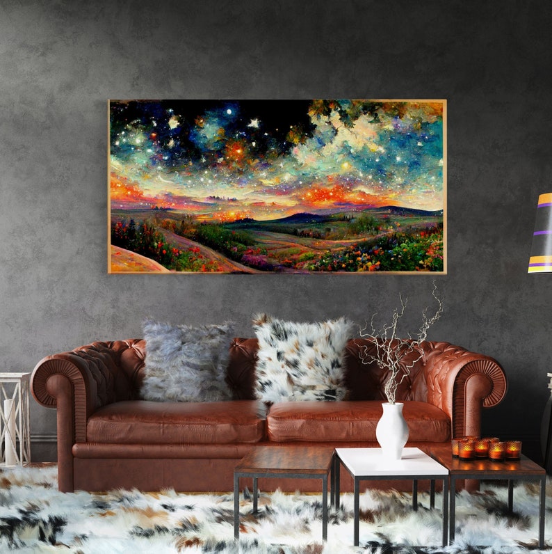 Night Starry Sky Landscape on Canvas Print Colorful Night Sky - Etsy