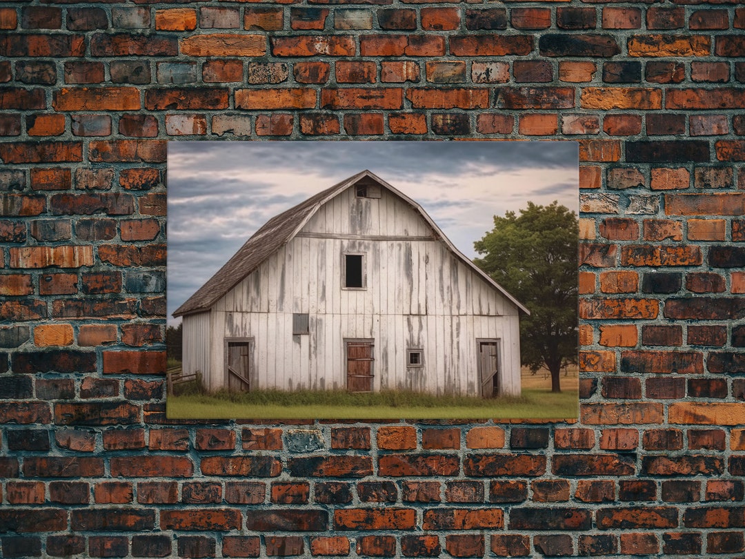 Rustic Farmhouse Wall Decor, White Barn Landscape Print, Farmhouse ...