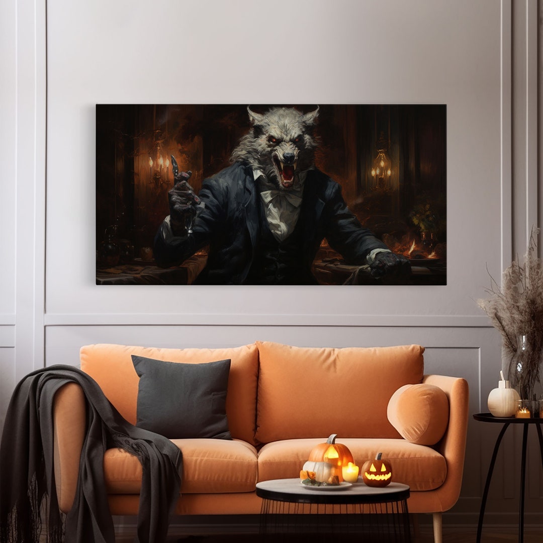 The Victorian Gentleman Werewolf, Halloween Art Print, Framed Canvas ...