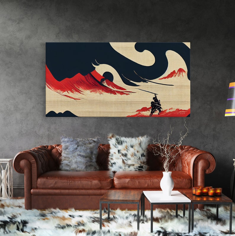 Samurai Fighting the Ocean Ready to Hang Canvas Print Wall - Etsy