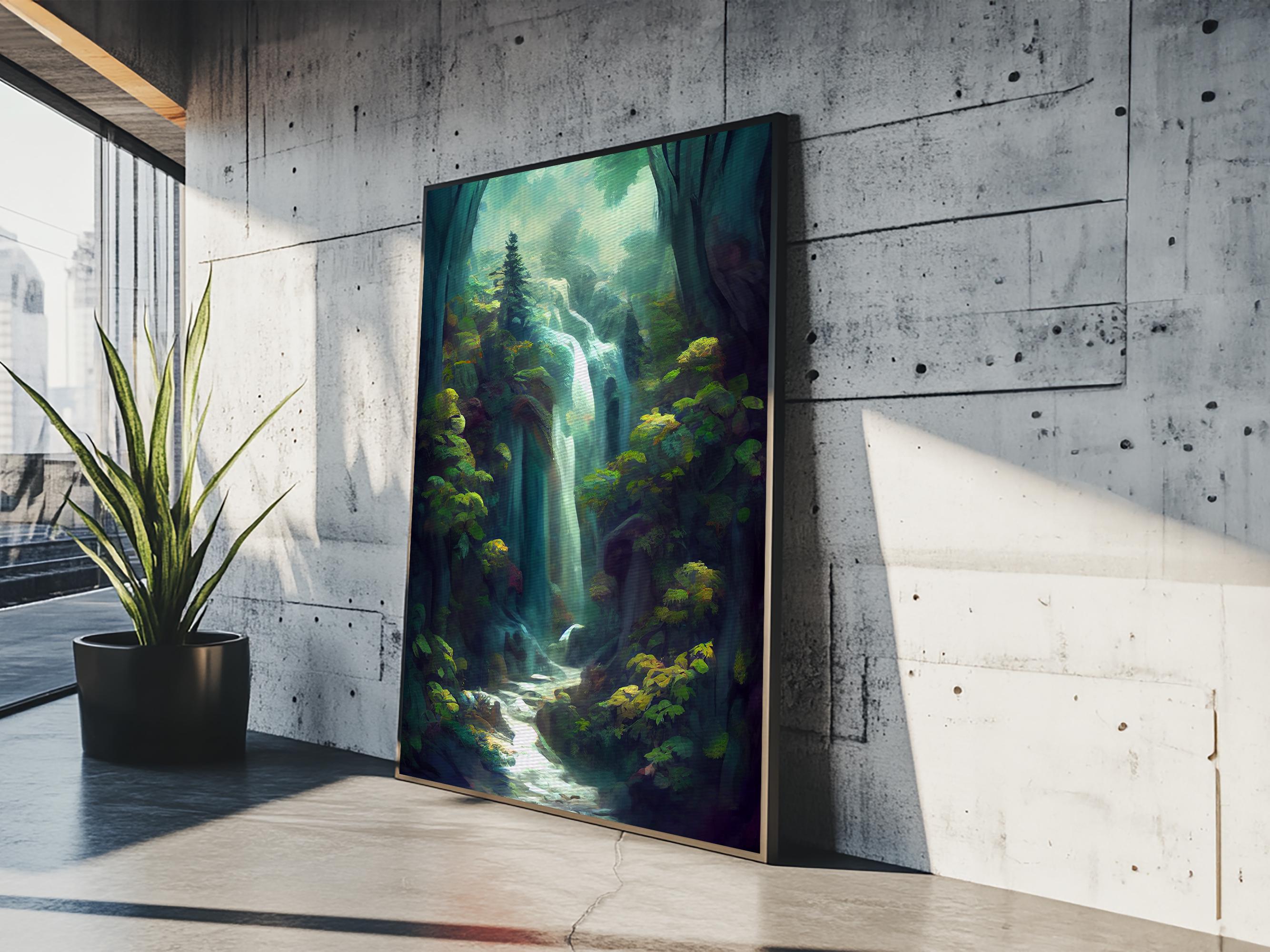 Waterfall Canvas Print, Fantasy Wall Art, Watercolor Print, High ...