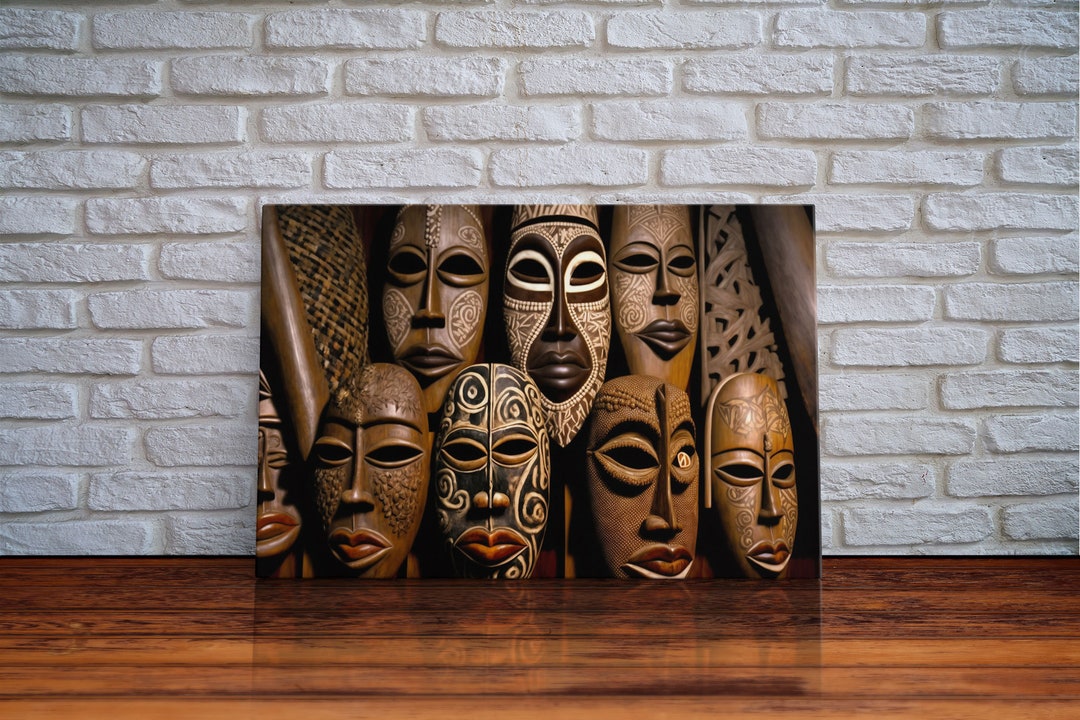 African Traditional Masks Framed Canvas Wall Art | Canvas Print Decor ...