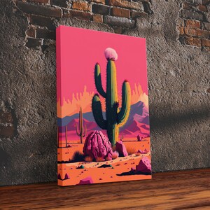 Mexico Cactus Art, Synthwave Pink Art, Framed Canvas Print, Southwest ...