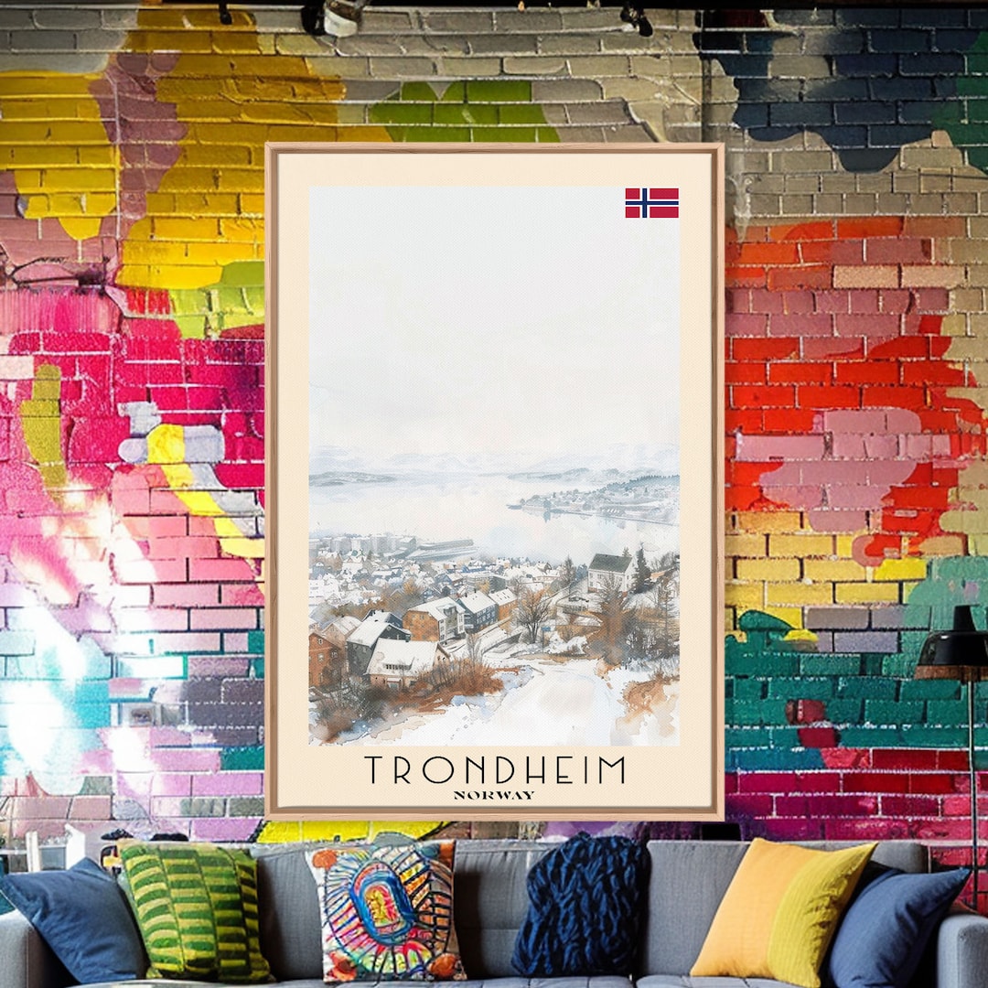 Trondheim Norway Travel Poster Framed Canvas Print, Watercolor Painting ...