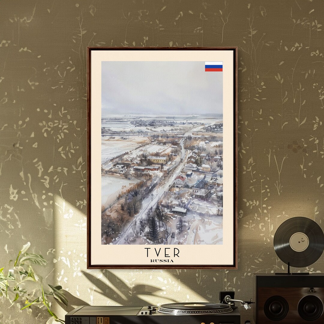 Tver Russia Travel Poster Framed Canvas Print, Watercolor Painting ...