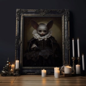 Cute Vampire Bat Painting, Vintage Canvas, Art Canvas Print, Dark ...
