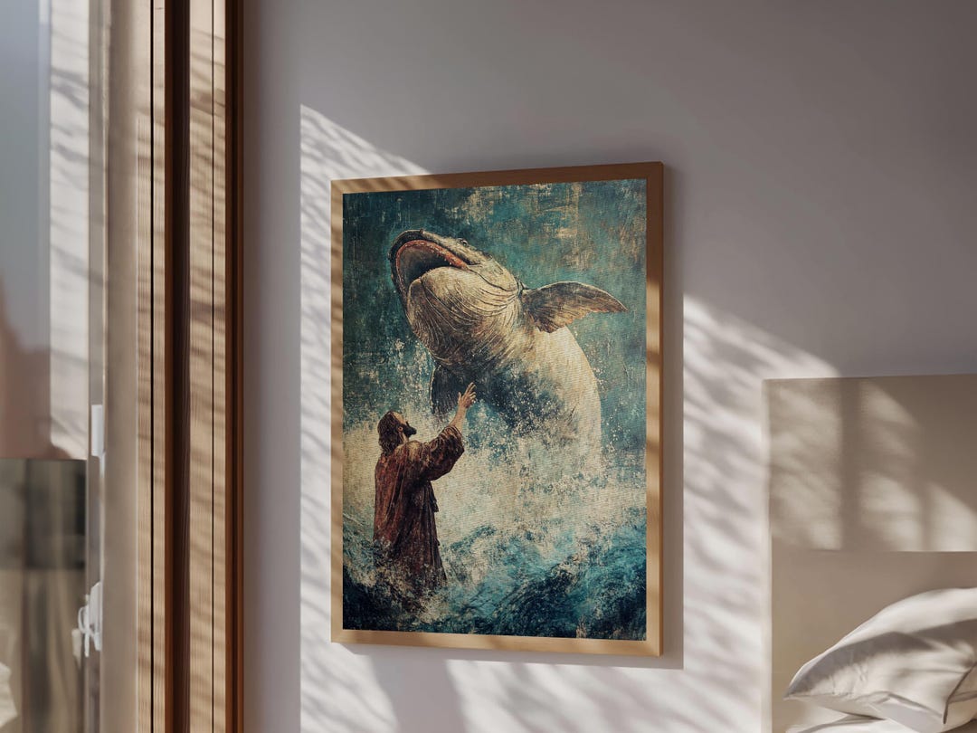 Framed Canvas Print Jonah and the Great Fish | Large Christian Pop Art ...