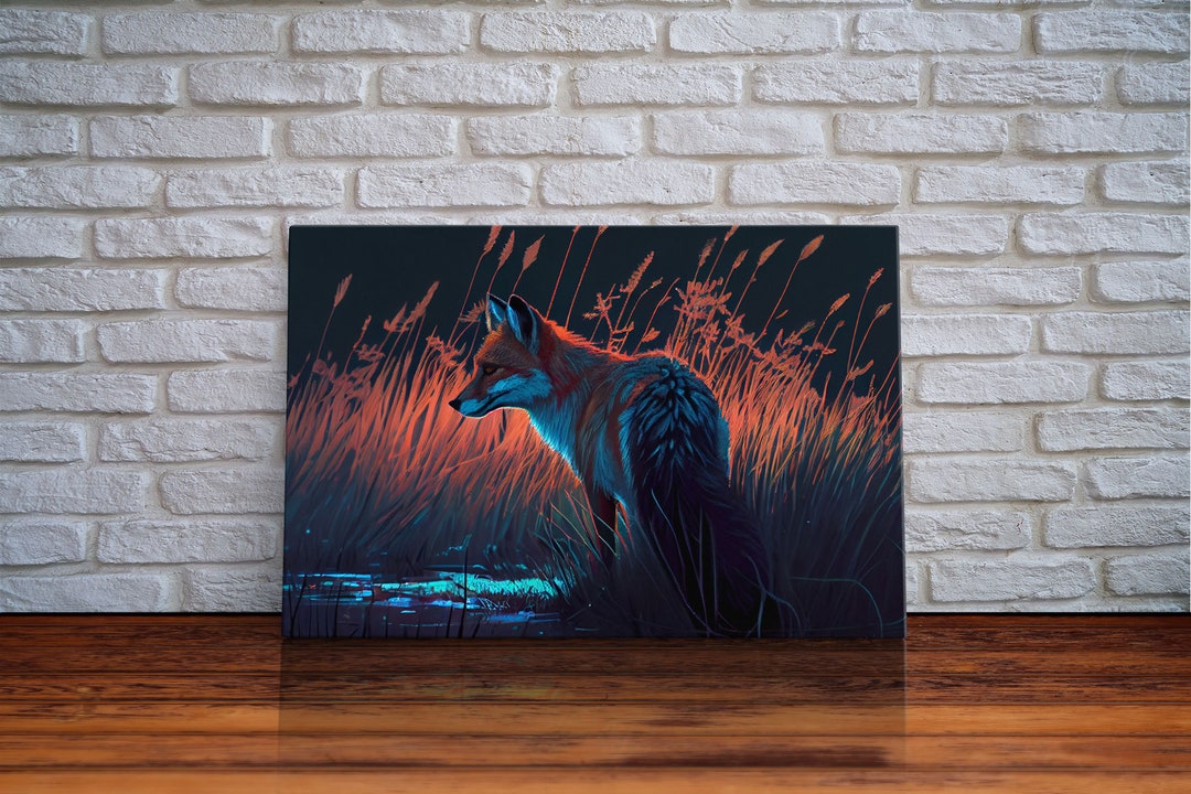 Cute Animal Prints, Fox Hunting in the Tall Grass, Framed Canvas Print ...