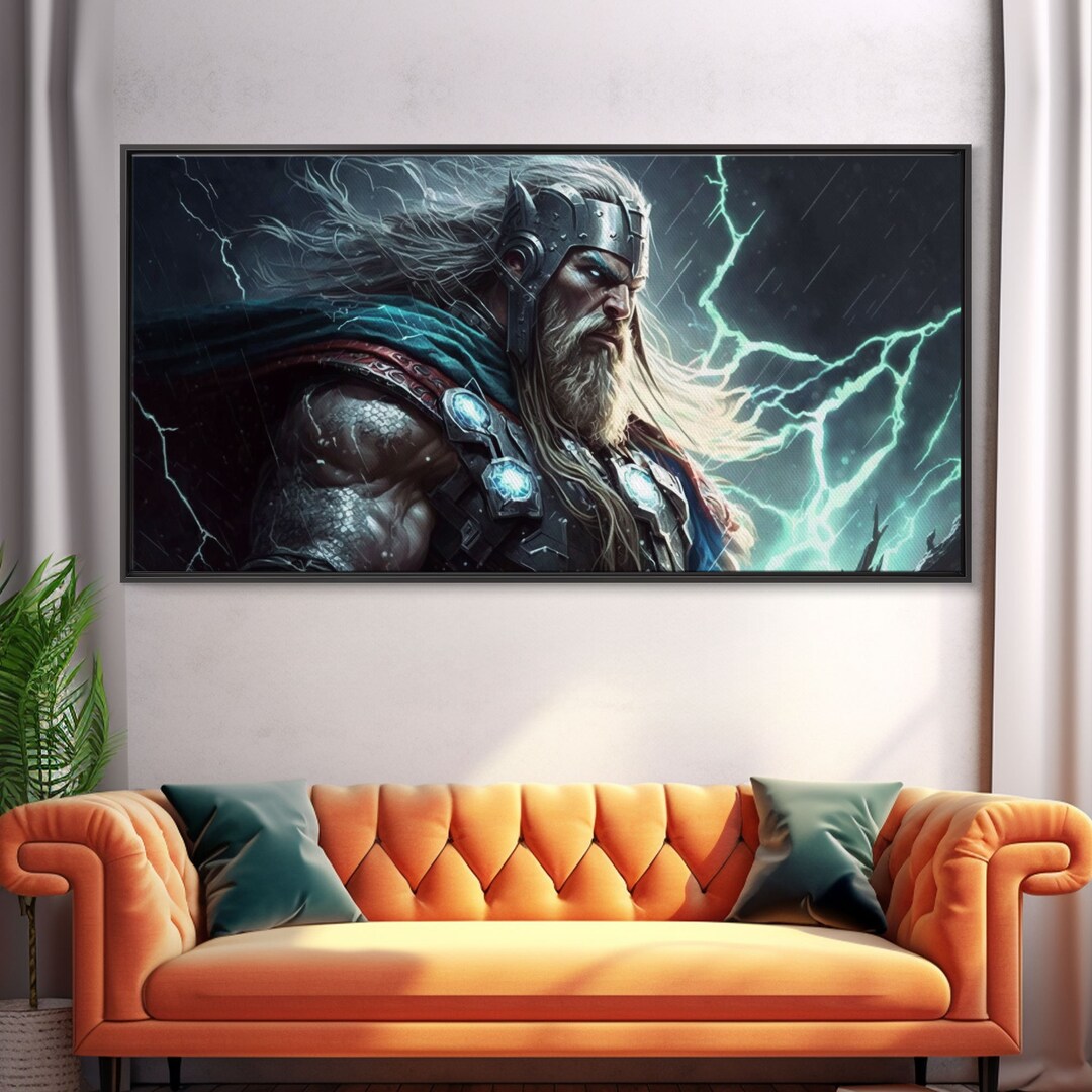 Thor God of Thunder, Framed Canvas Print, Norse Mythology Art, Fantasy ...