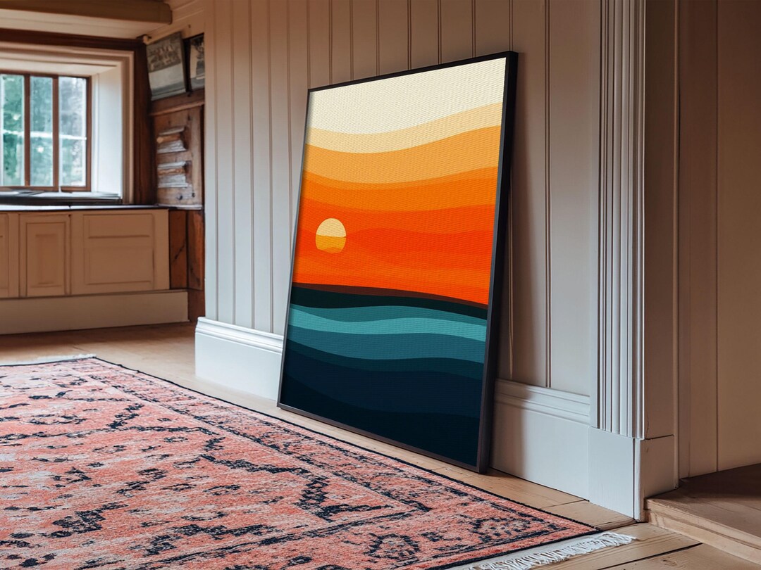 Abstract Sunset Over the Ocean Art Deco Style Wall Art Canvas Print ...