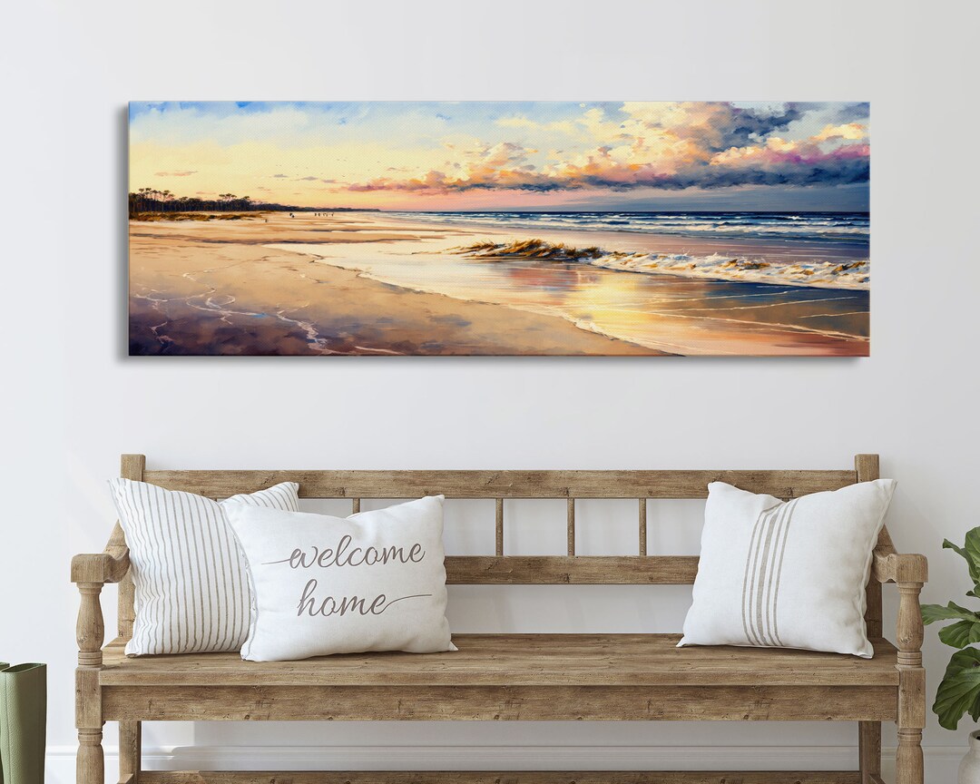 Panoramic Beach Sunset Canvas Print Watercolor Landscape - Etsy