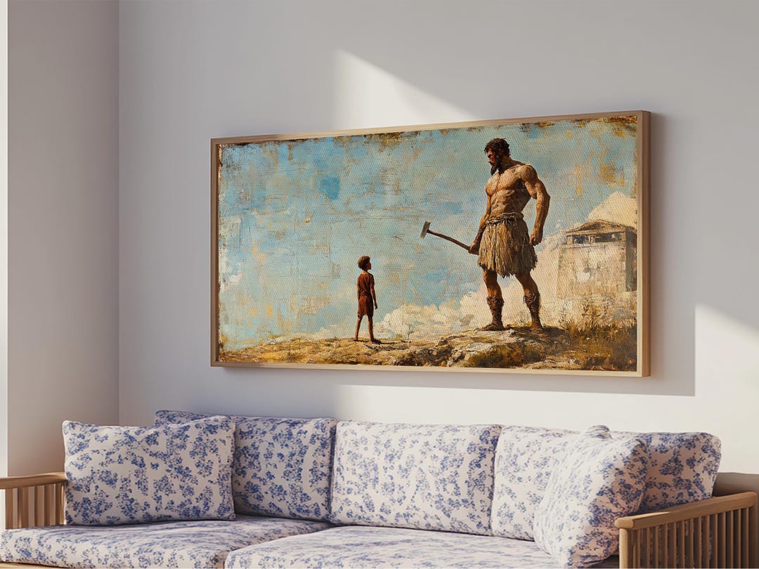 David and Goliath Romanticism Framed Canvas Print - Epic Biblical ...